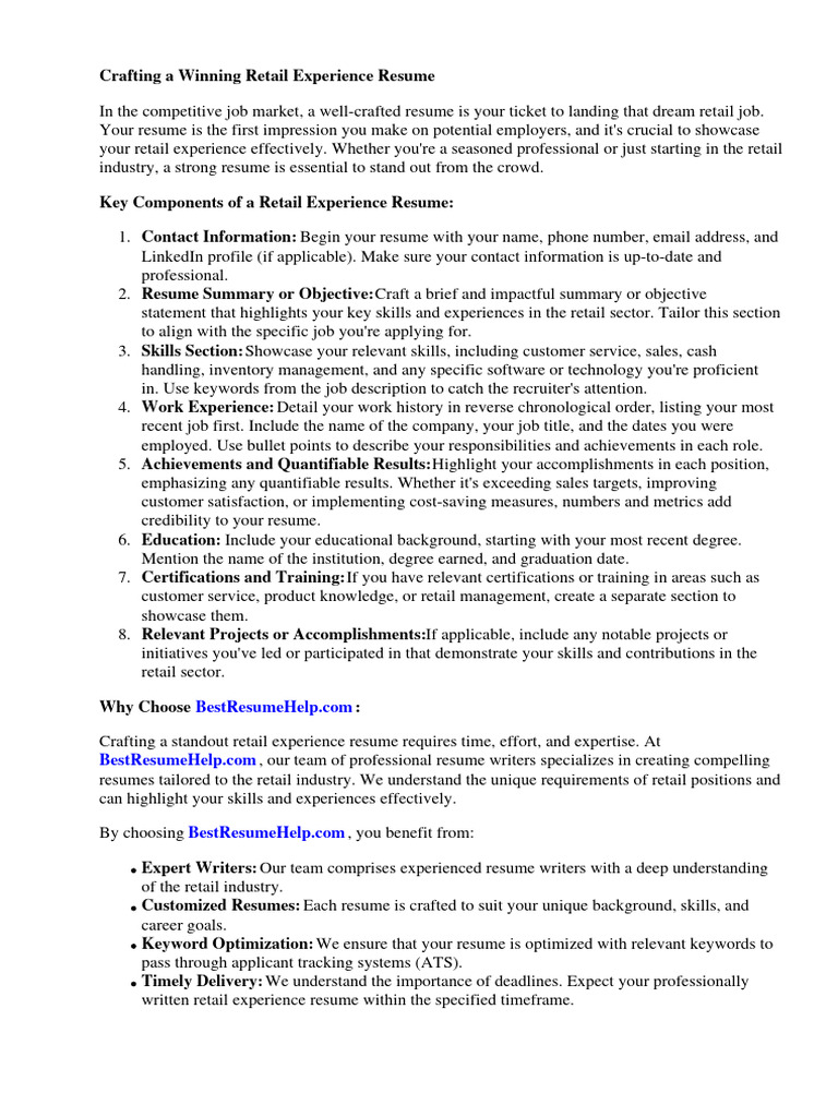 Retail Experience Resume | PDF | Résumé | Retail