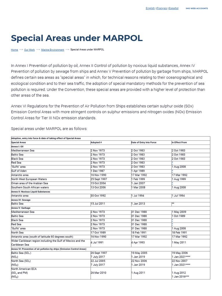 Special Areas Under MARPOL | PDF