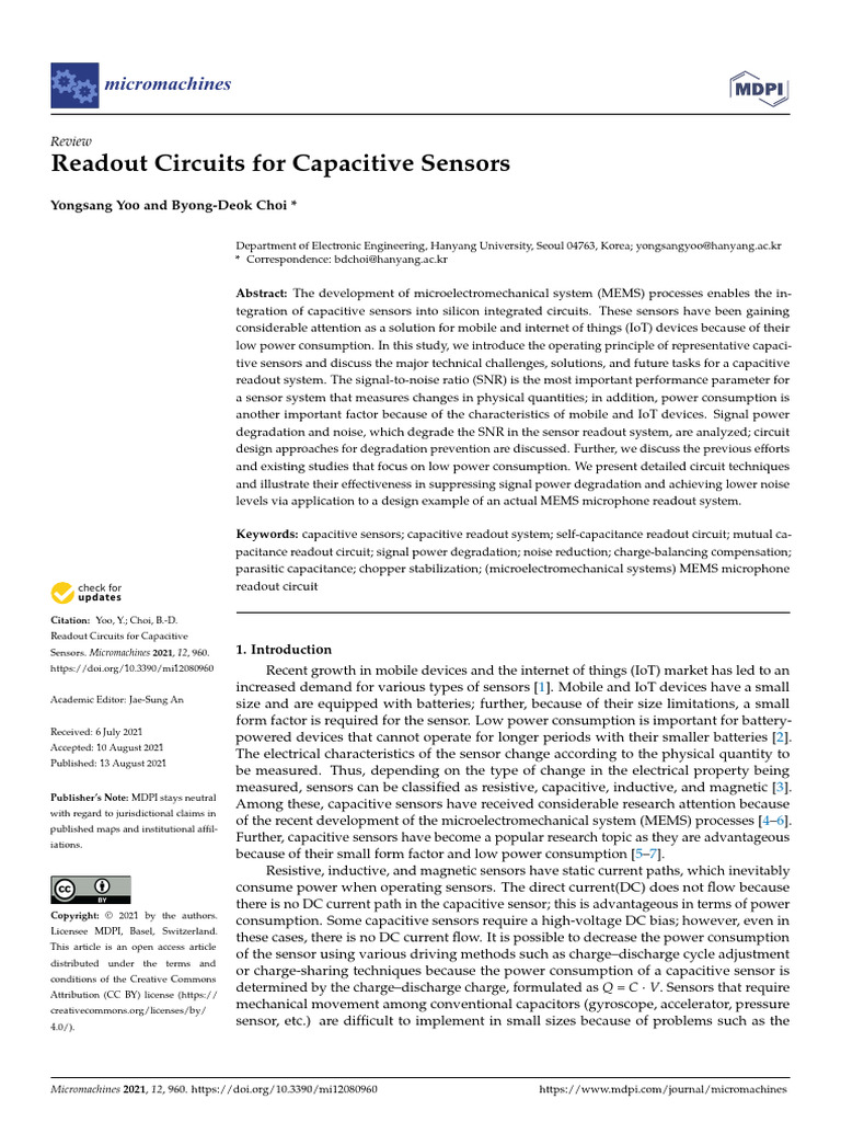 Readout Circuits For Capacitive Sensors | PDF | Analogue Electronics | Analog To Digital Converter