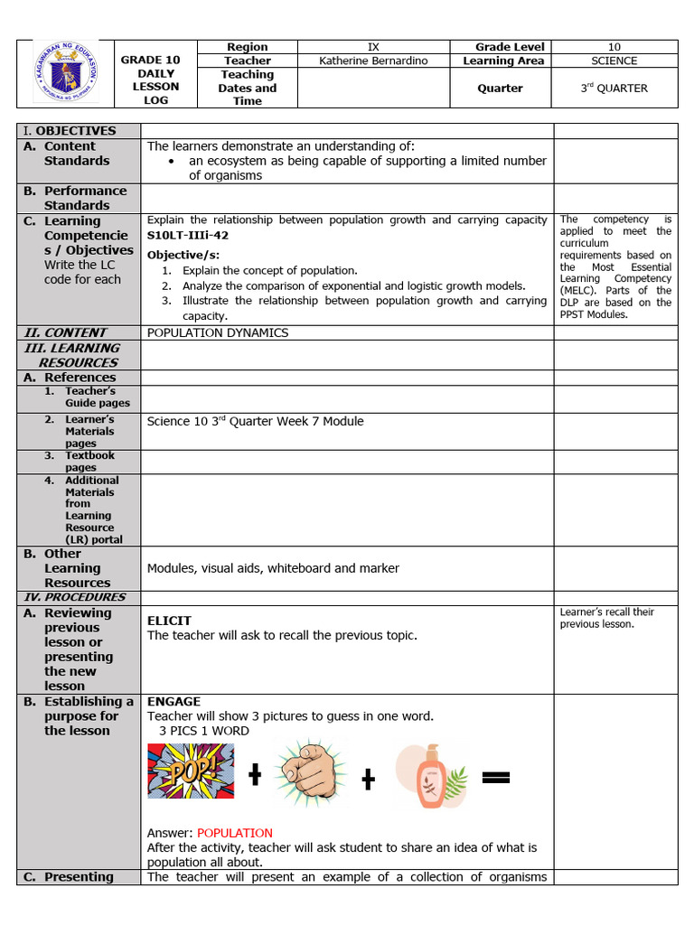 Population Dynamics Lesson Plan | PDF | Logistic Function | Learning