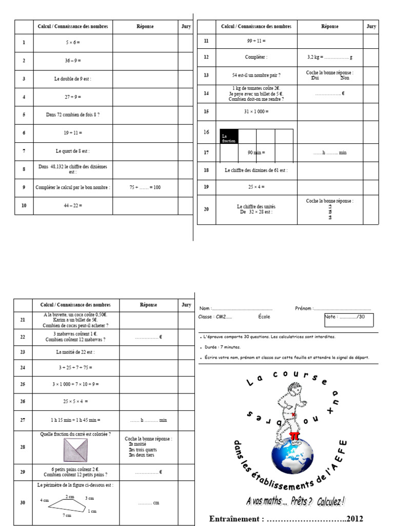 Course aux Nombres CM2 2024 | PDF