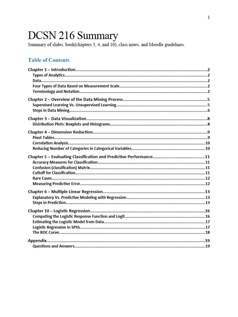 DCSN 216 Summary | PDF | Logistic Regression | Multicollinearity