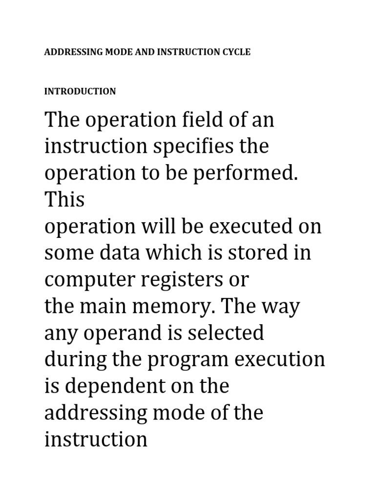 ADDRESSING MODE AND INSTRUCTION CYCLE | PDF | Computer Hardware | Computing ADDRESSING MODE AND INSTRUCTION CYCLE | PDF | Computer Hardware | Computing