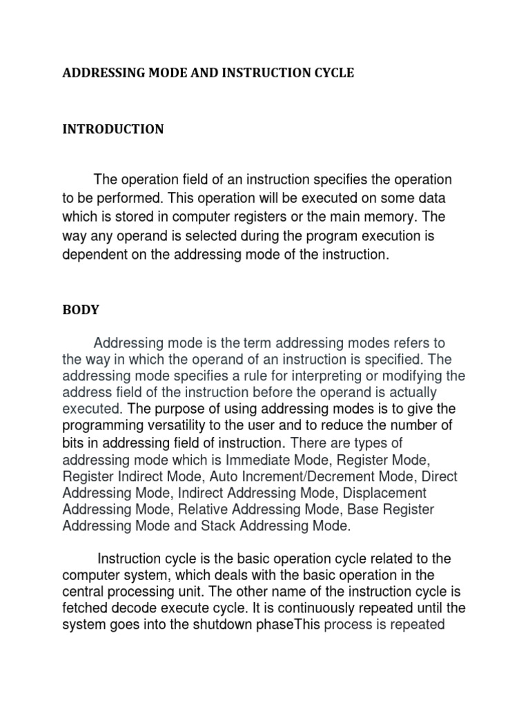 Addressing Mode and Instruction Cycle | PDF