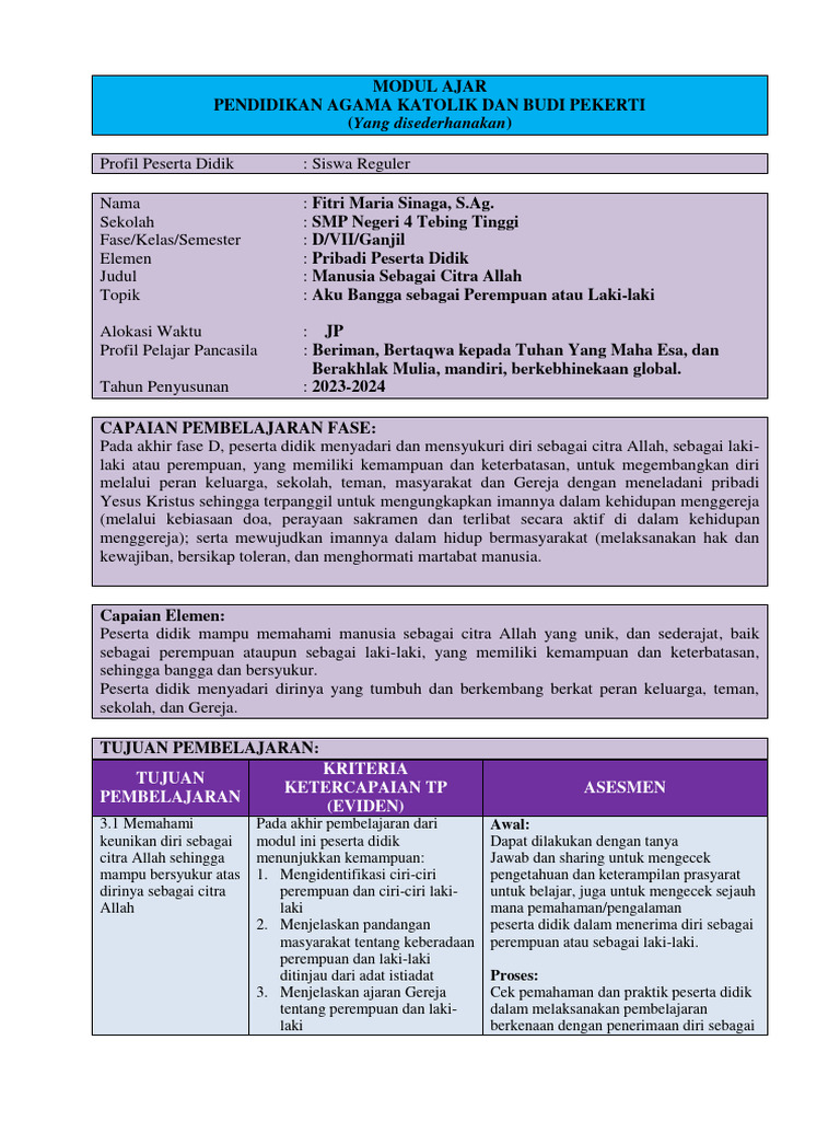 Modul Ajar Pendidikan Agama Katolik Dan Budi Pekerti - Aku Bangga ...