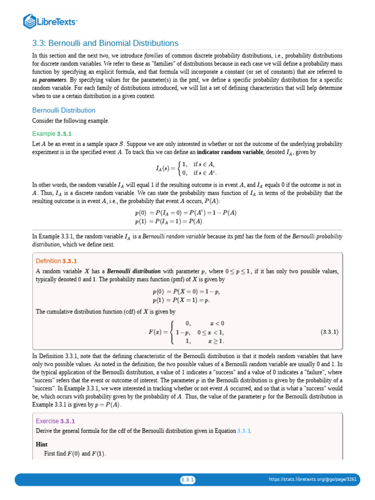 3.3__Bernoulli_and_Binomial_Distributions | PDF | Probability Distribution | Random Variable