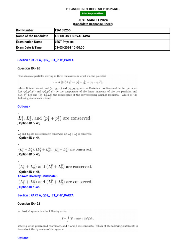Response Sheet | PDF | Qualifications