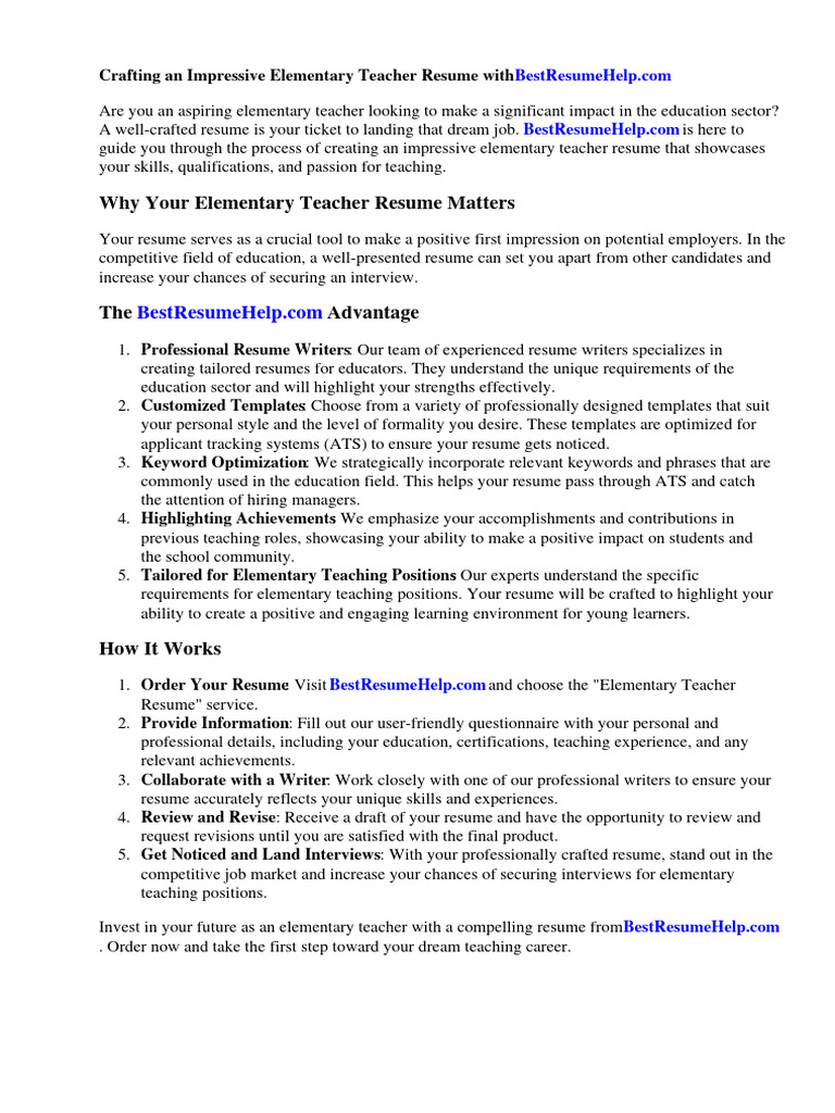 Elementary Teacher Resume Objective Examples | PDF | Résumé | Teachers