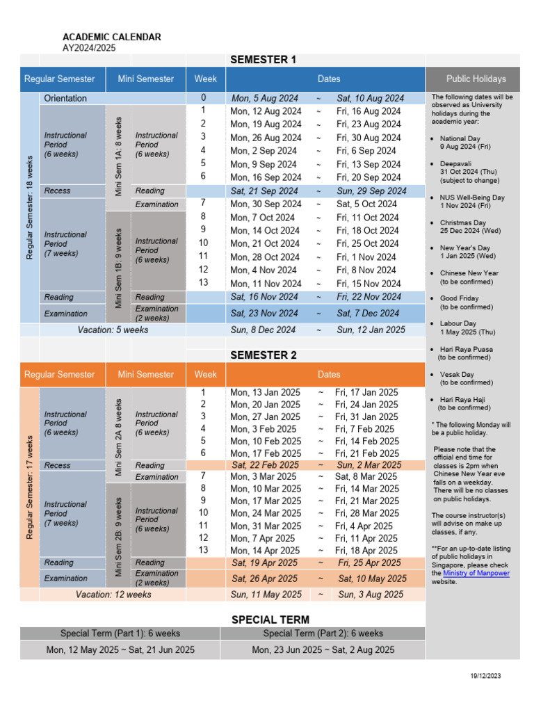 NUS Academic Calendar 2024/25 | PDF | Academic Term