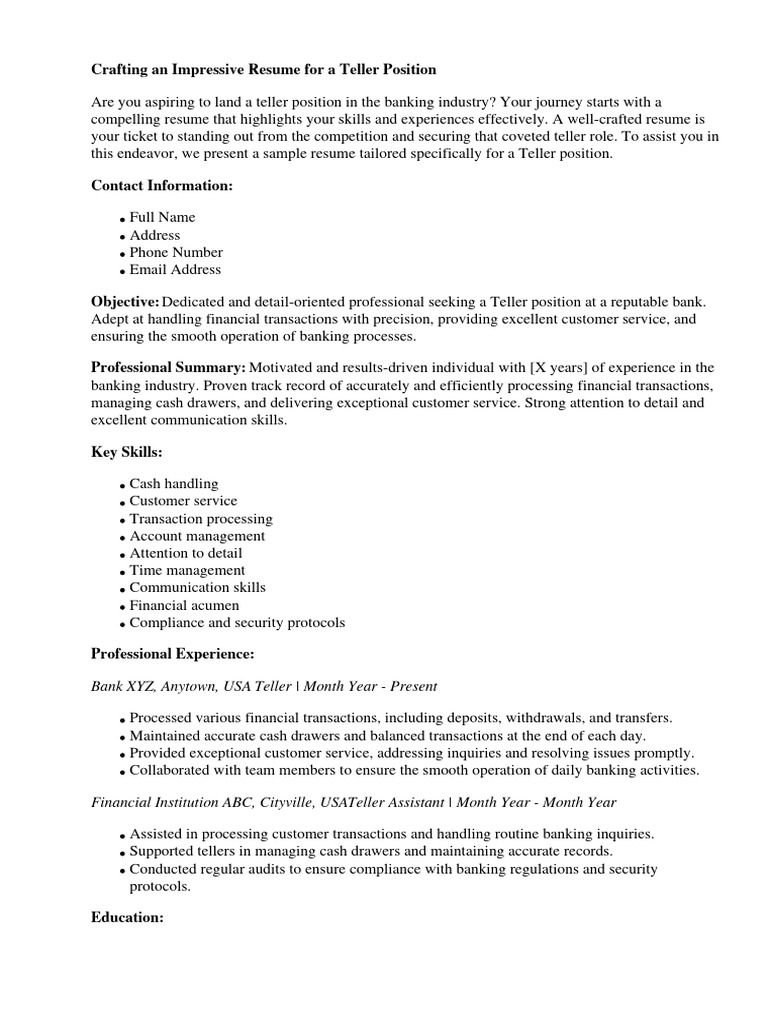 Resume Sample For Teller Position | PDF | Banks | Résumé