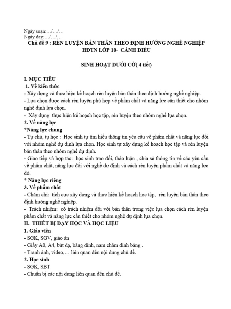 Chu de 9 - HĐTN 10 - Canh Dieu - SHDC | PDF