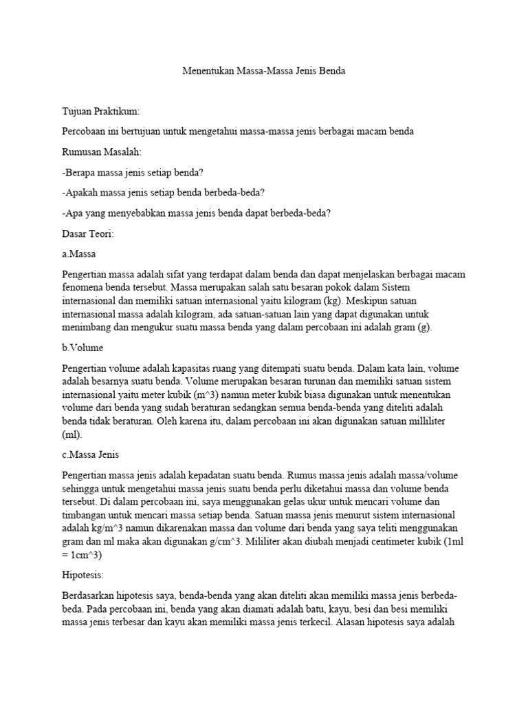 Mengukur Massa Jenis Benda Kelas 7 | PDF