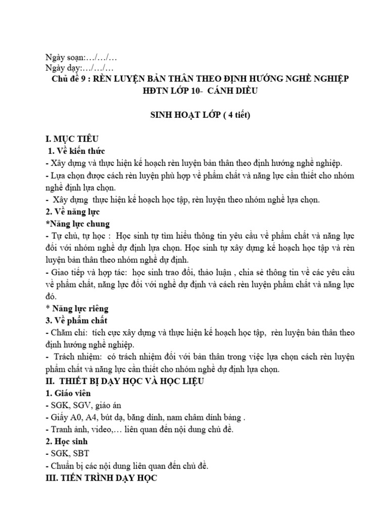 Chu de 9 - HDTN 10 - Canh Dieu - SHL | PDF