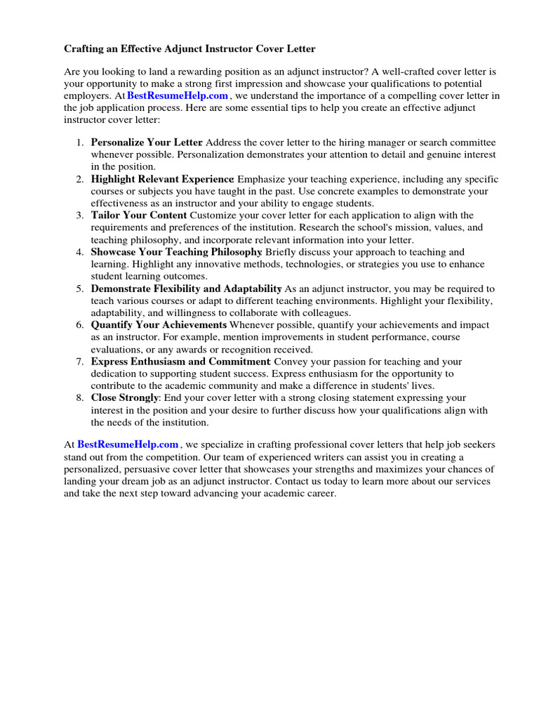 Effective Cover Letter for Adjunct Instructors | PDF | Learning | Résumé