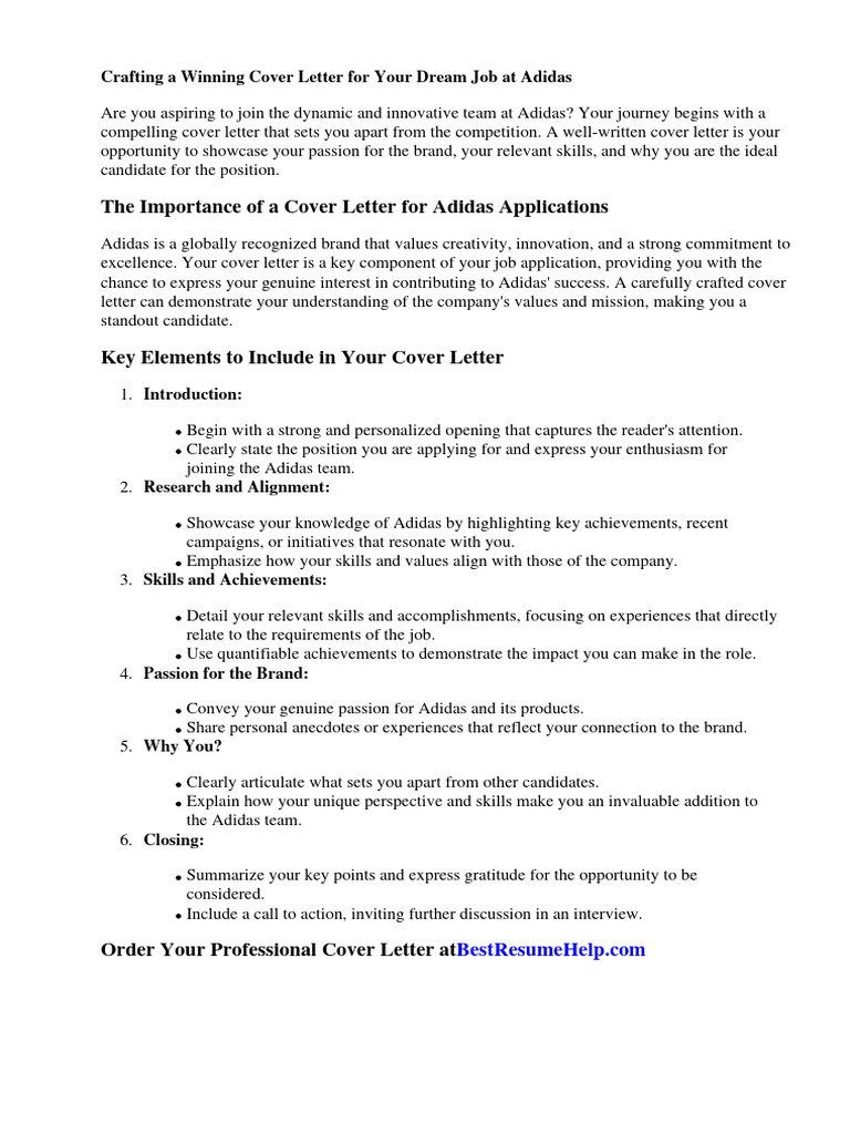 Cover Letter Adidas | PDF | Brand | Internship