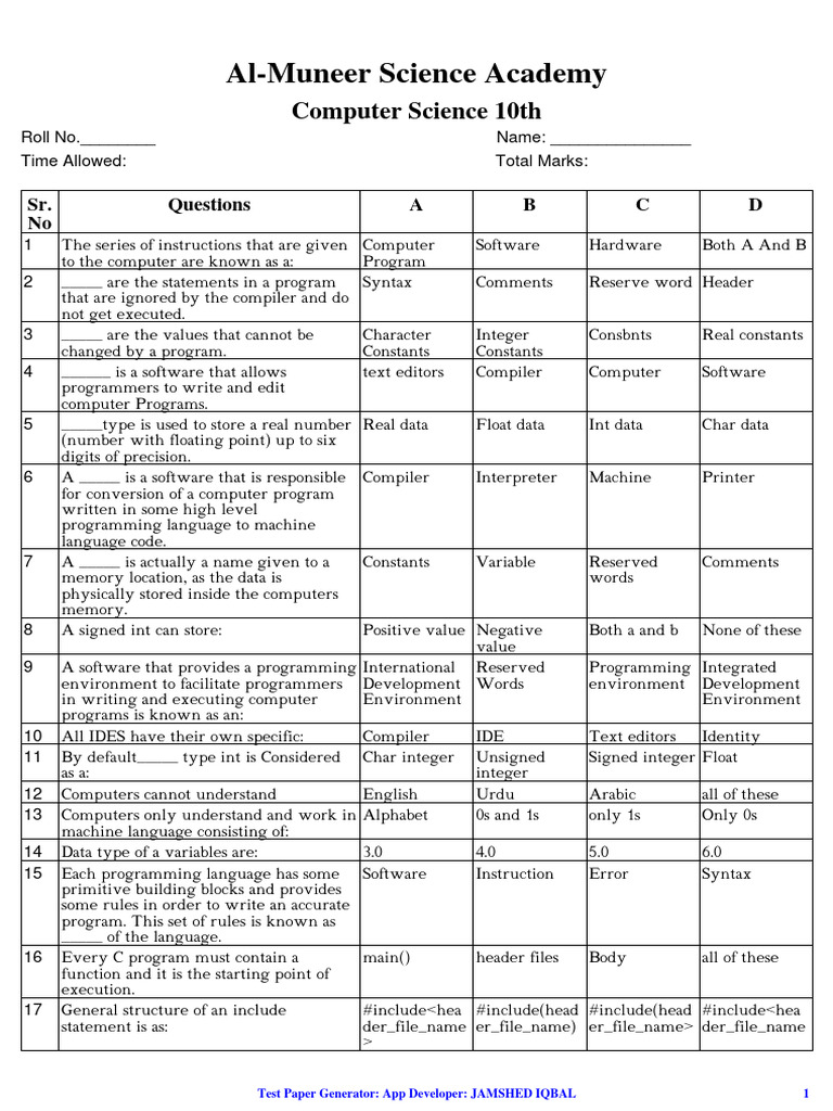Computer Science Full Book Short Q+MCQs | PDF | Computer Program | Programming