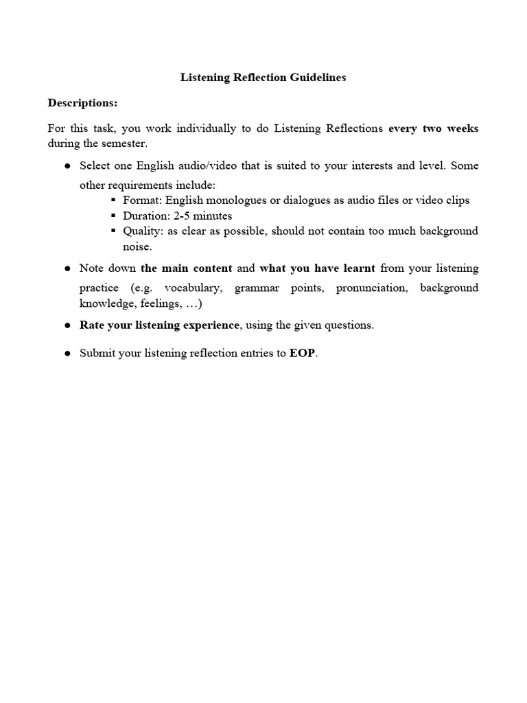 Listening Reflection Guidelines for Students | PDF | Human ...
