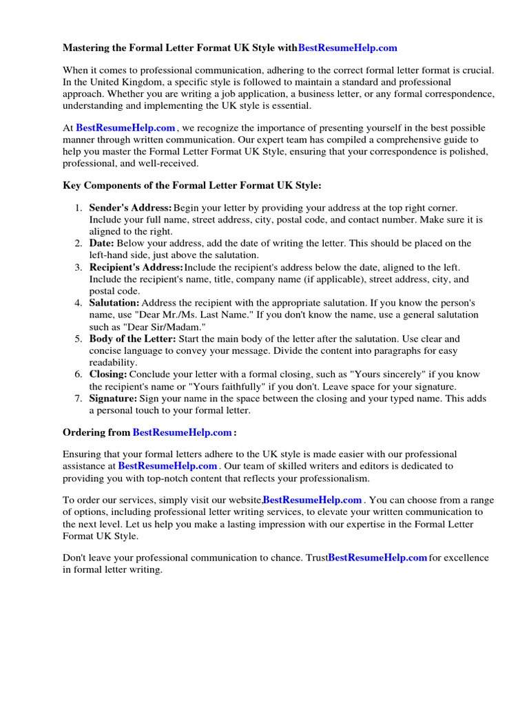 Formal Letter Format Uk Style | PDF | Written Communication | Writing