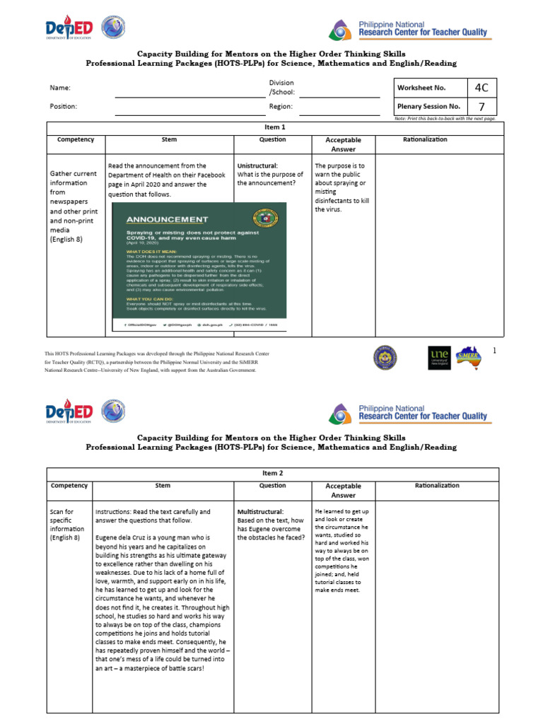 Worksheet 4C English | PDF | Cognition
