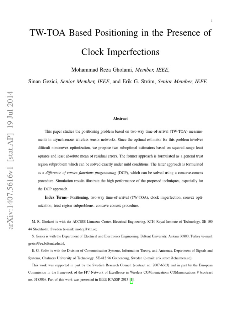 TW-TOA Based Positioning in The Presence of Clock Imperfections | PDF | Mathematical ...
