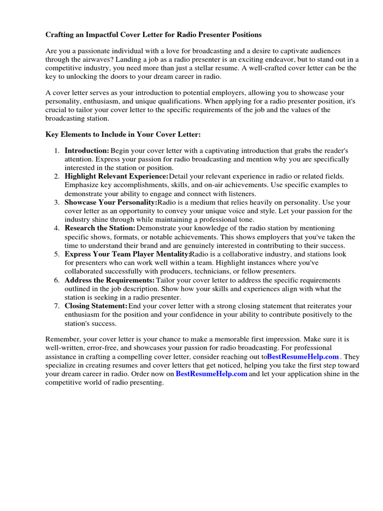 Cover Letter For Radio Presenter | PDF