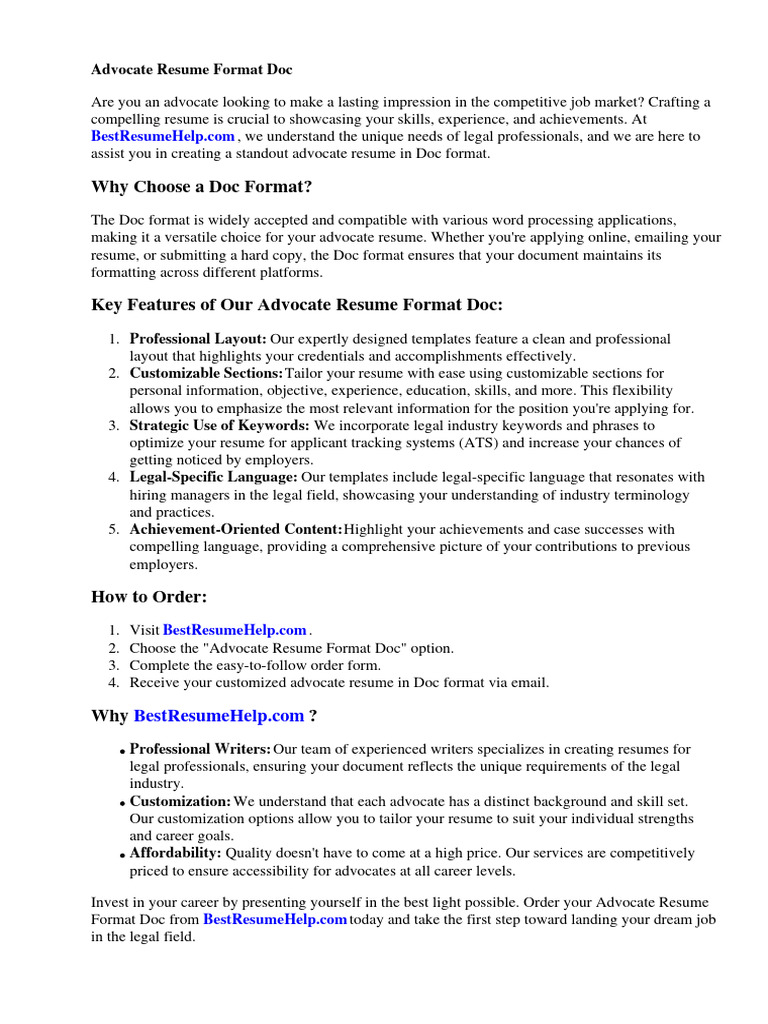 Advocate Resume Format Doc | PDF | Résumé Advocate Resume Format Doc | PDF | Résumé