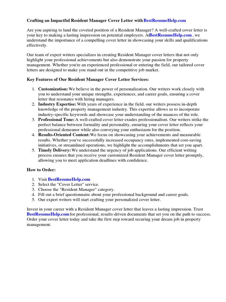 Resident Manager Cover Letter Guide | PDF | Résumé | Experience