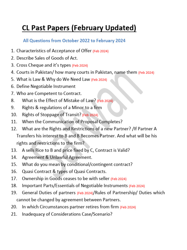 CL Past Papers: Law Topics 2022-2024 | PDF | Negotiable Instrument ...