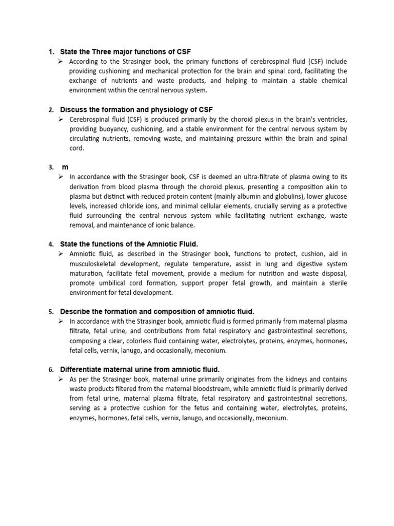 State The Three Major Functions of CSF | PDF | Cerebrospinal Fluid | Fetus