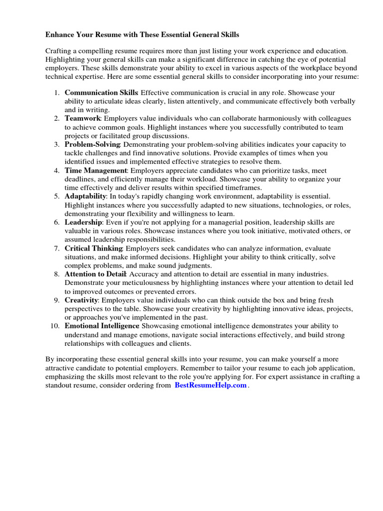General Skills For Resume | Download Free PDF | Résumé | Leadership