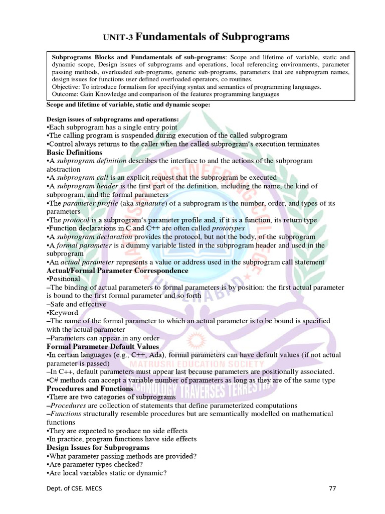 PPL Unit-3 | PDF | Parameter (Computer Programming) | Scope (Computer ... PPL Unit-3 | PDF | Parameter (Computer Programming) | Scope (Computer ...