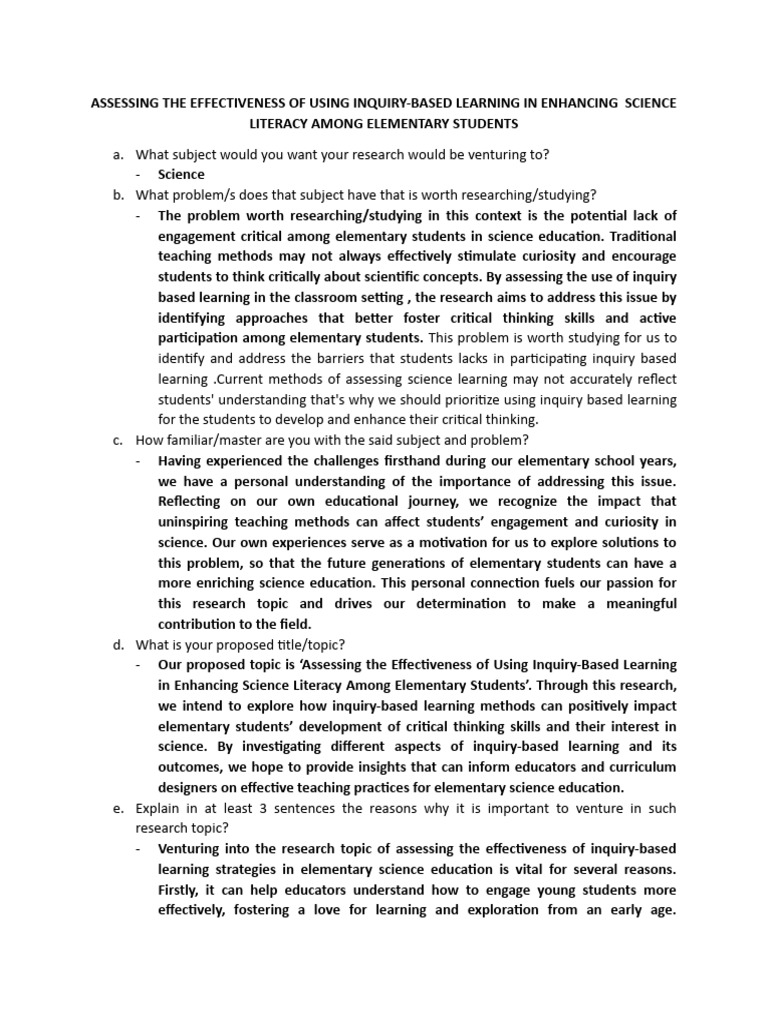 Research 1 | PDF | Inquiry Based Learning | Learning
