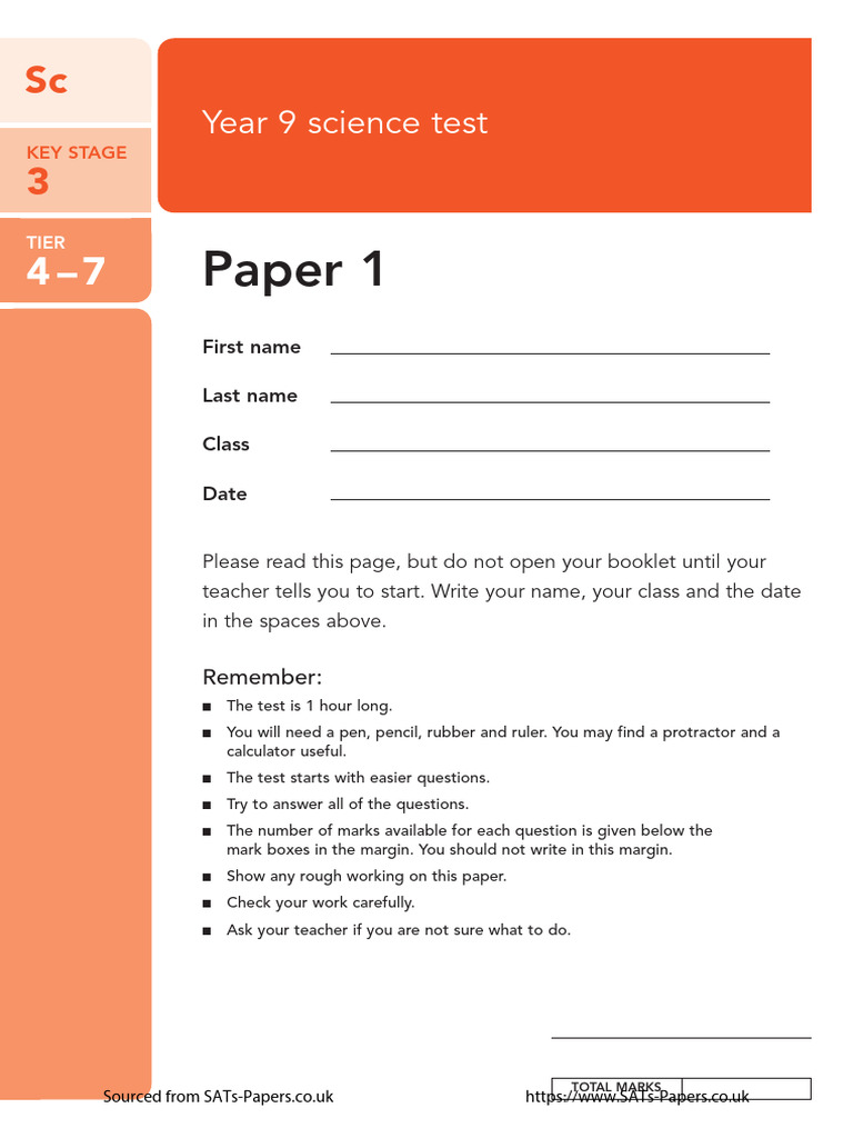 Year 9 Science SATs Practice Paper | PDF | Power Station | Steam