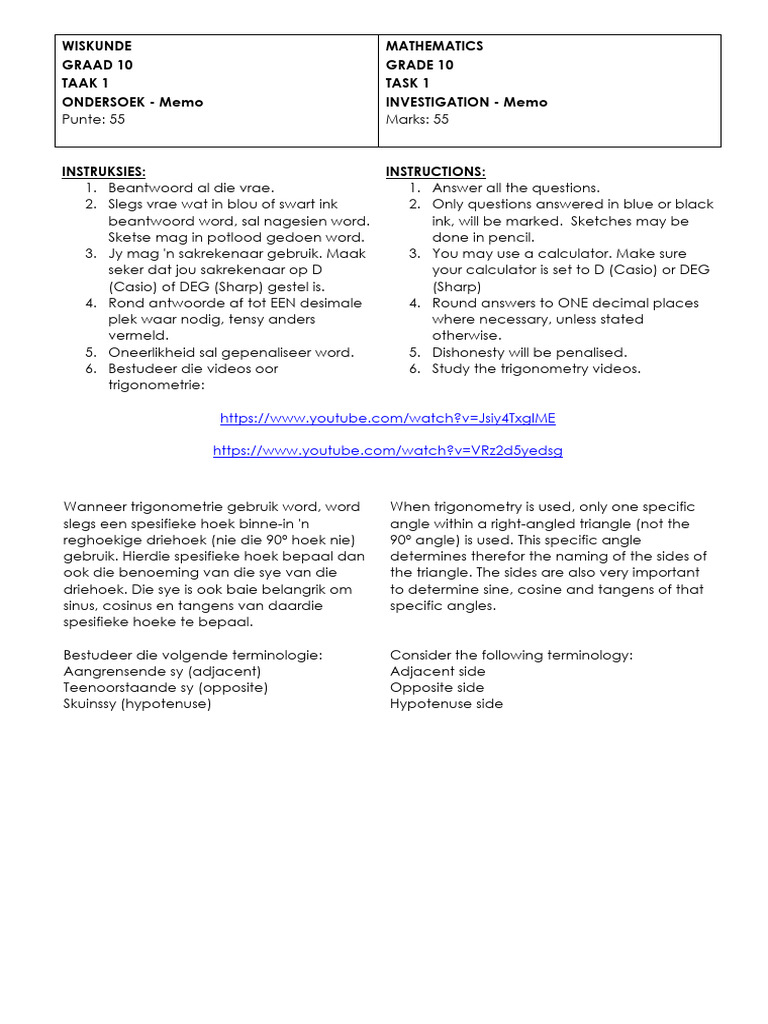 Gr-10 Ondersoek Trigon MEMO | PDF
