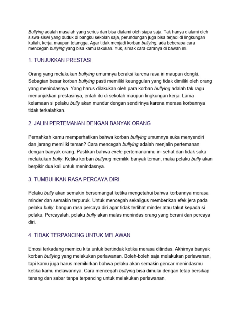 7 Hal Yang Bisa Kamu Lakukan Sebagai Cara Mencegah Bullying | PDF