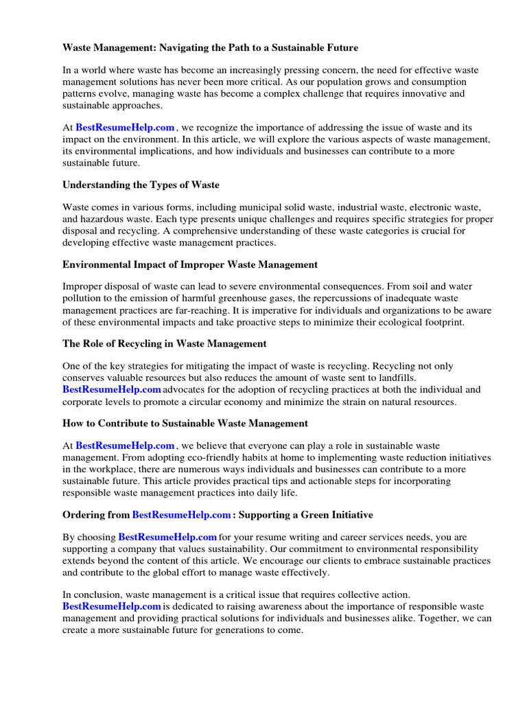 Waste Management Cover Letter Sample | PDF | Waste | Waste Management