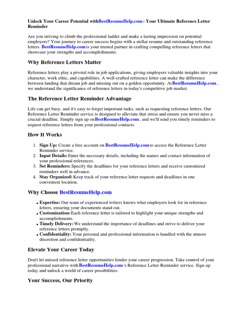 Reference Letter Reminder | PDF | Résumé | Information