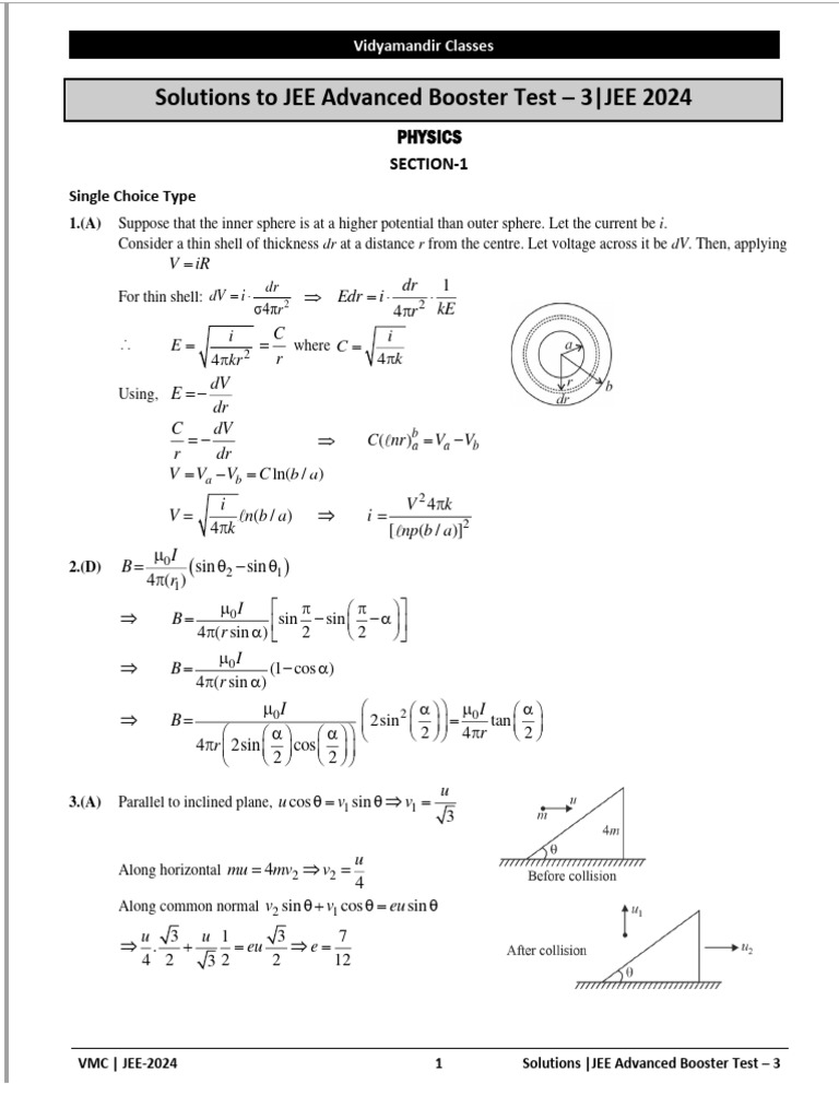 JEE 2024-ADVANCED Booster Test-3 - Solutions | PDF | Elementary ...