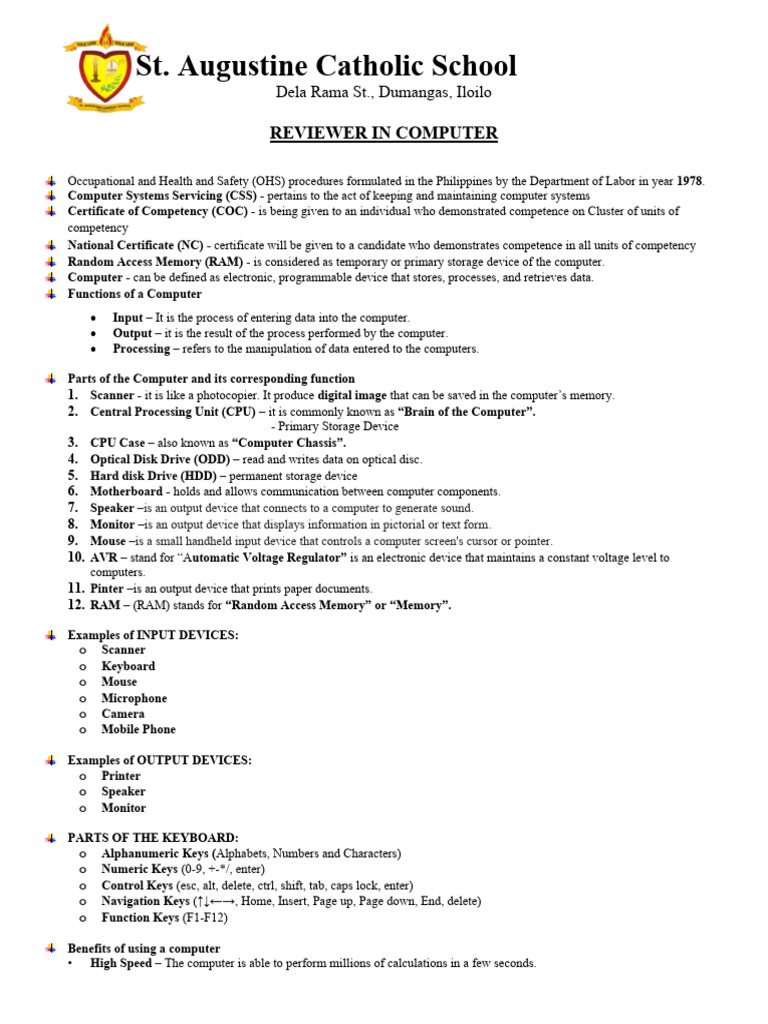 First Quarter Reviewer in Computer 9 Periodical | PDF | Computer Data Storage | Input/Output