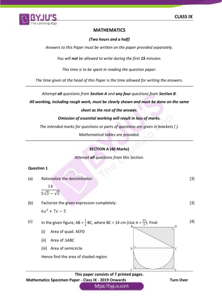 ICSE Class 9 Maths Sample Paper 2019 - ICSE-Class-9-Maths-Sample-Paper ... ICSE Class 9 Maths Sample Paper 2019 - ICSE-Class-9-Maths-Sample-Paper ...