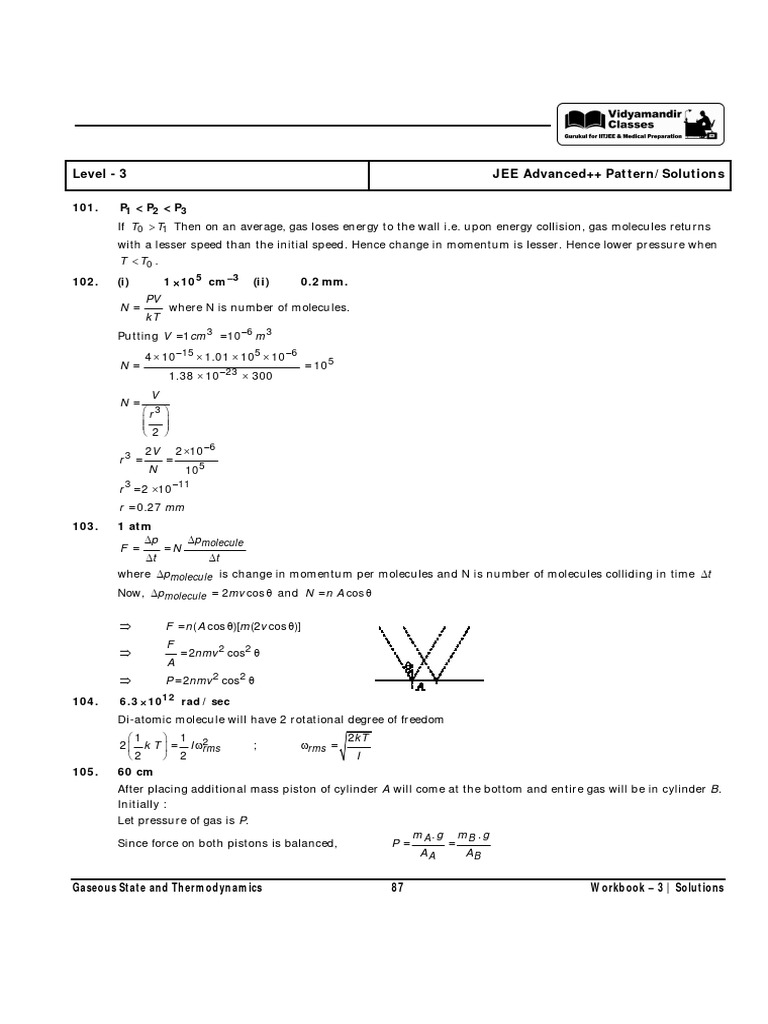 Gaseous State and Thermodynamics - Level 3_Solutions | PDF | Gases | Heat