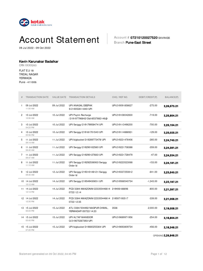 Savings Account Statement Summary | PDF | Debits And Credits | Banks
