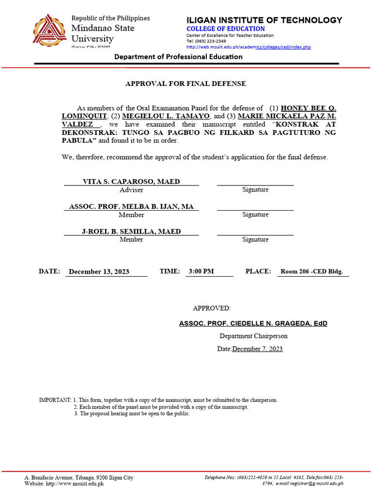 Approval For Final Defense Copy 3 | PDF