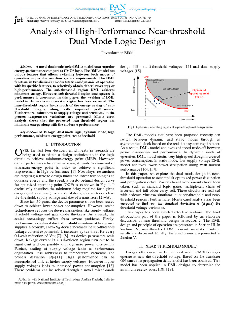 Analysis of High-Performance Near-Threshold Dual Mode Logic Design | PDF | Cmos | Electronic ...