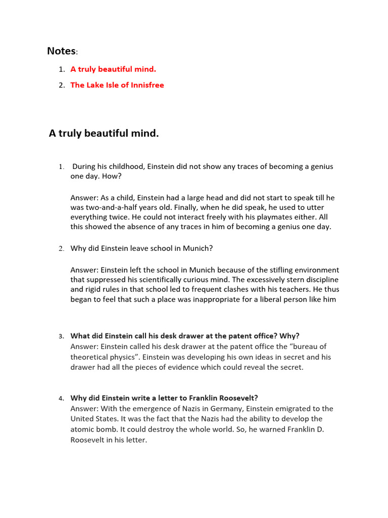 Notes - A Truly Beautiful Mind. | PDF | Albert Einstein
