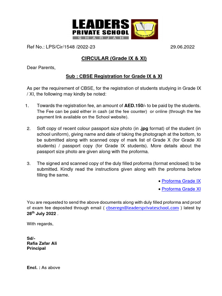 CBSE Registration Details for Grades IX & XI | PDF