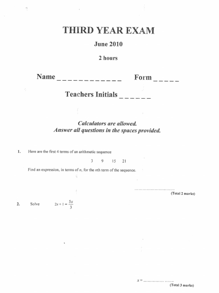 3rd Yr Exam 2010 | PDF