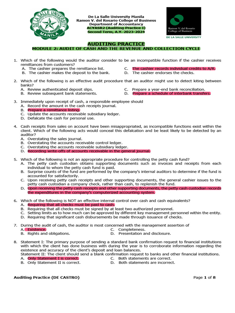 AP Module 2 - Audit of Revenue-Receipt Cycle | PDF | Cheque | Debits ...