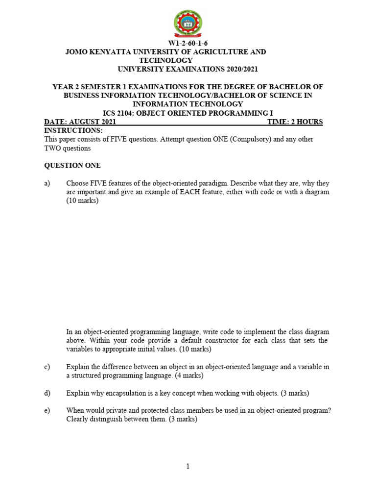 Object-Oriented Programming Exam Guide | PDF