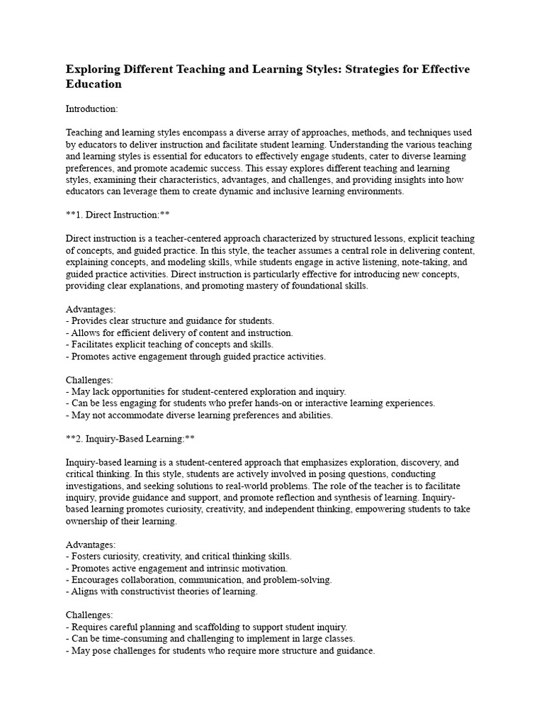 Teaching and Learning Styles Explained | PDF | Differentiated ...